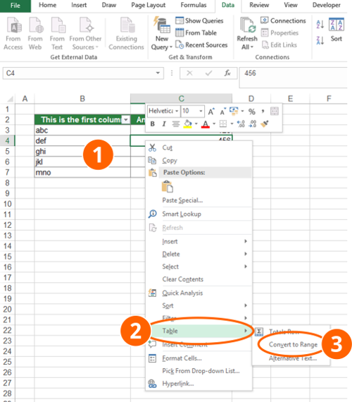 Data Table To Normal Range How To Convert An Excel Table Professor Excel
