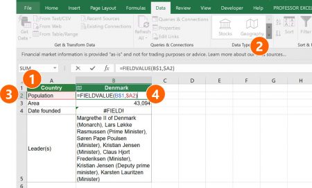 FIELDVALUE Formula in Excel: Insert Data of Companies and Countries