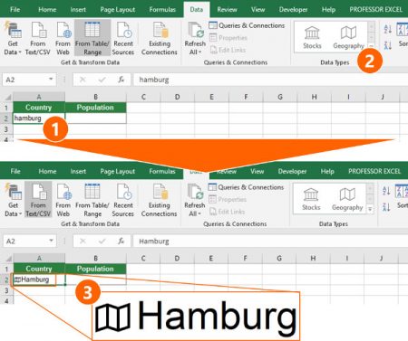 FIELDVALUE Formula in Excel: Insert Data of Companies and Countries