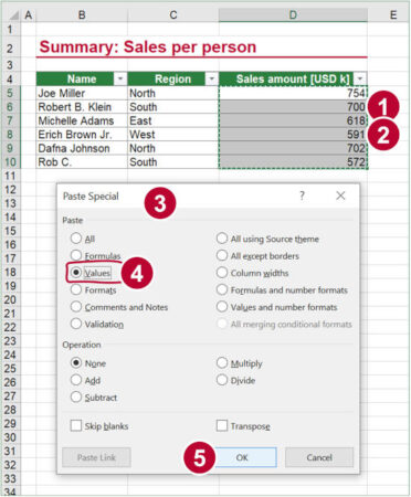 How to Convert Non-Adjacent Formula Cells to Values