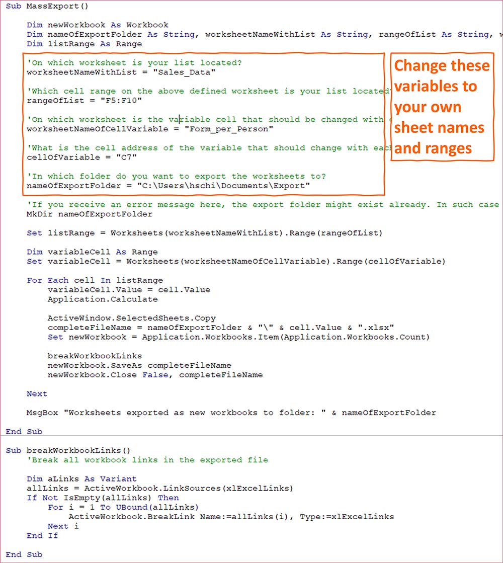 Mass Export In Excel How To Save Same Sheet Change Variable