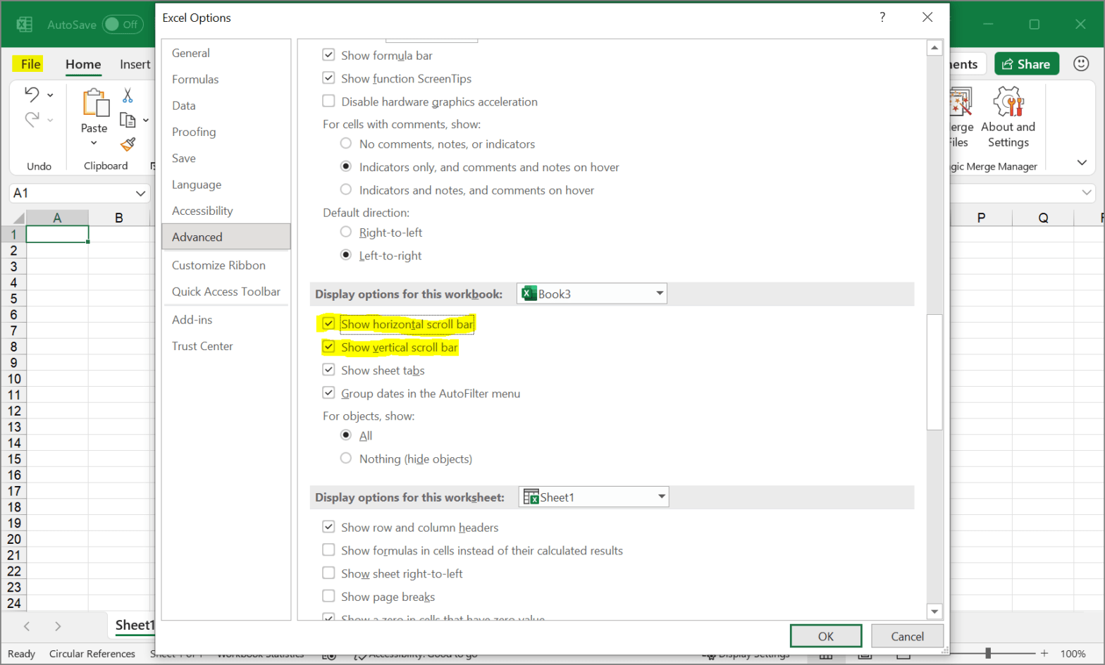Scrollbars Missing In Excel How To Get Them Back